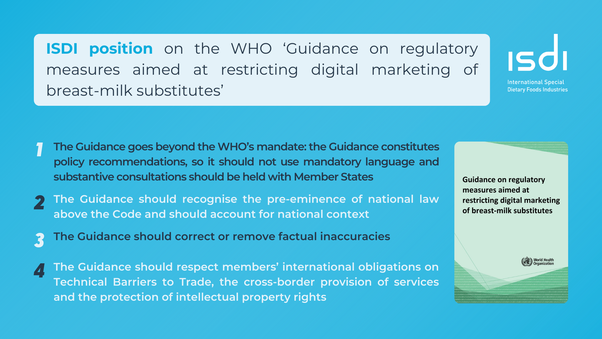 ISDI position on the WHO ‘Guidance on regulatory measures aimed at ...